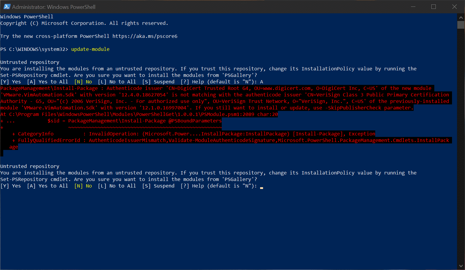 Powercli Update Fails On Certificate Issue Itq